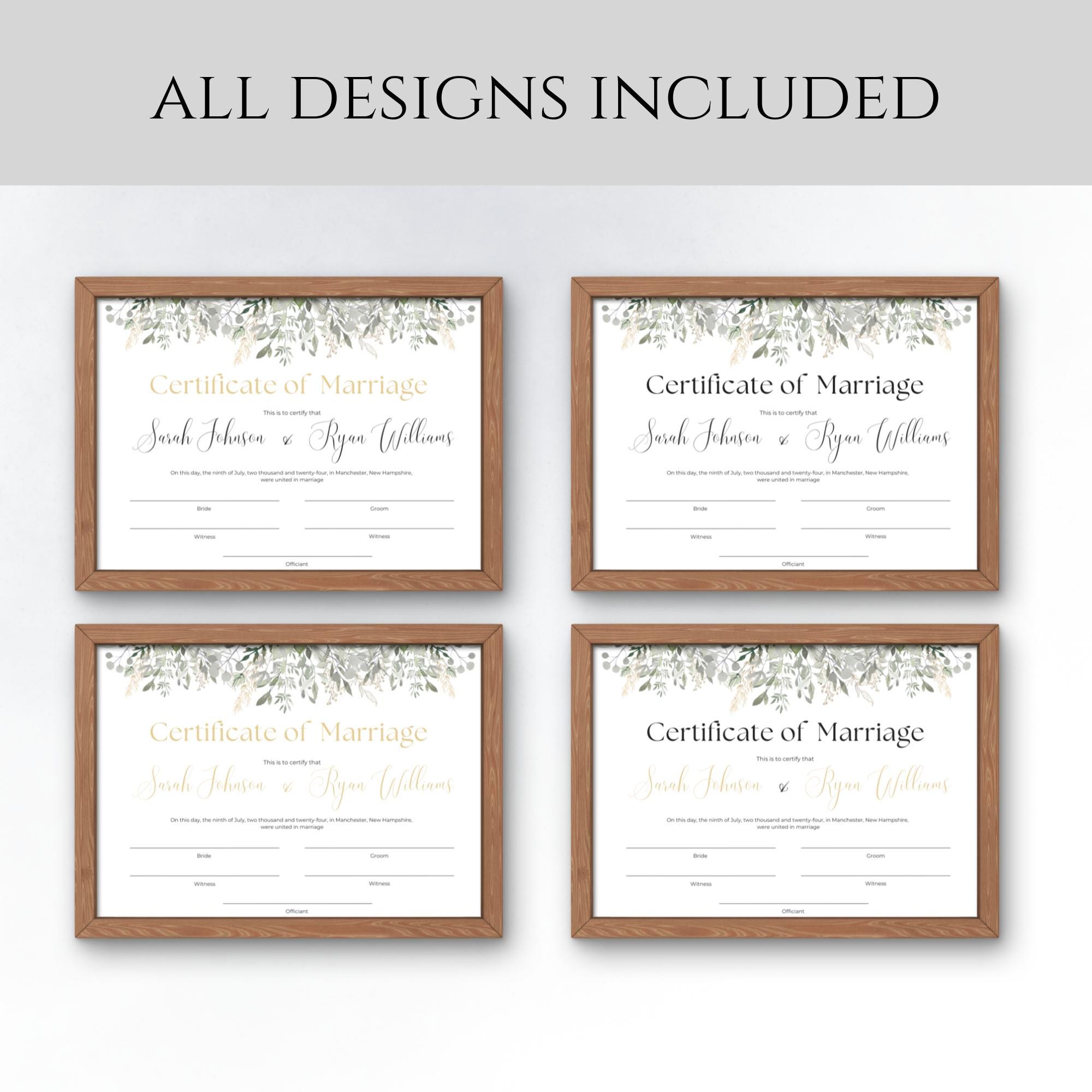 Wedding Certificate Template Editable, Marriage Certificate Printable ...