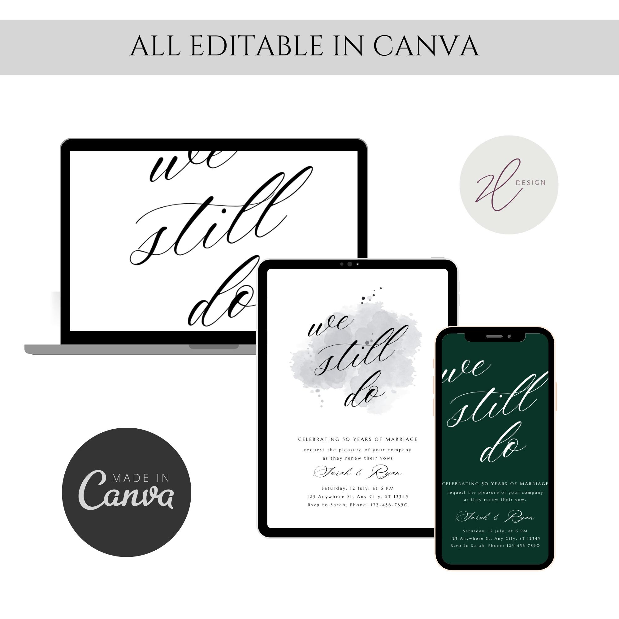 Editable "we Still Do" Invite, Vow Renewal Invitation Template, Elegant ...