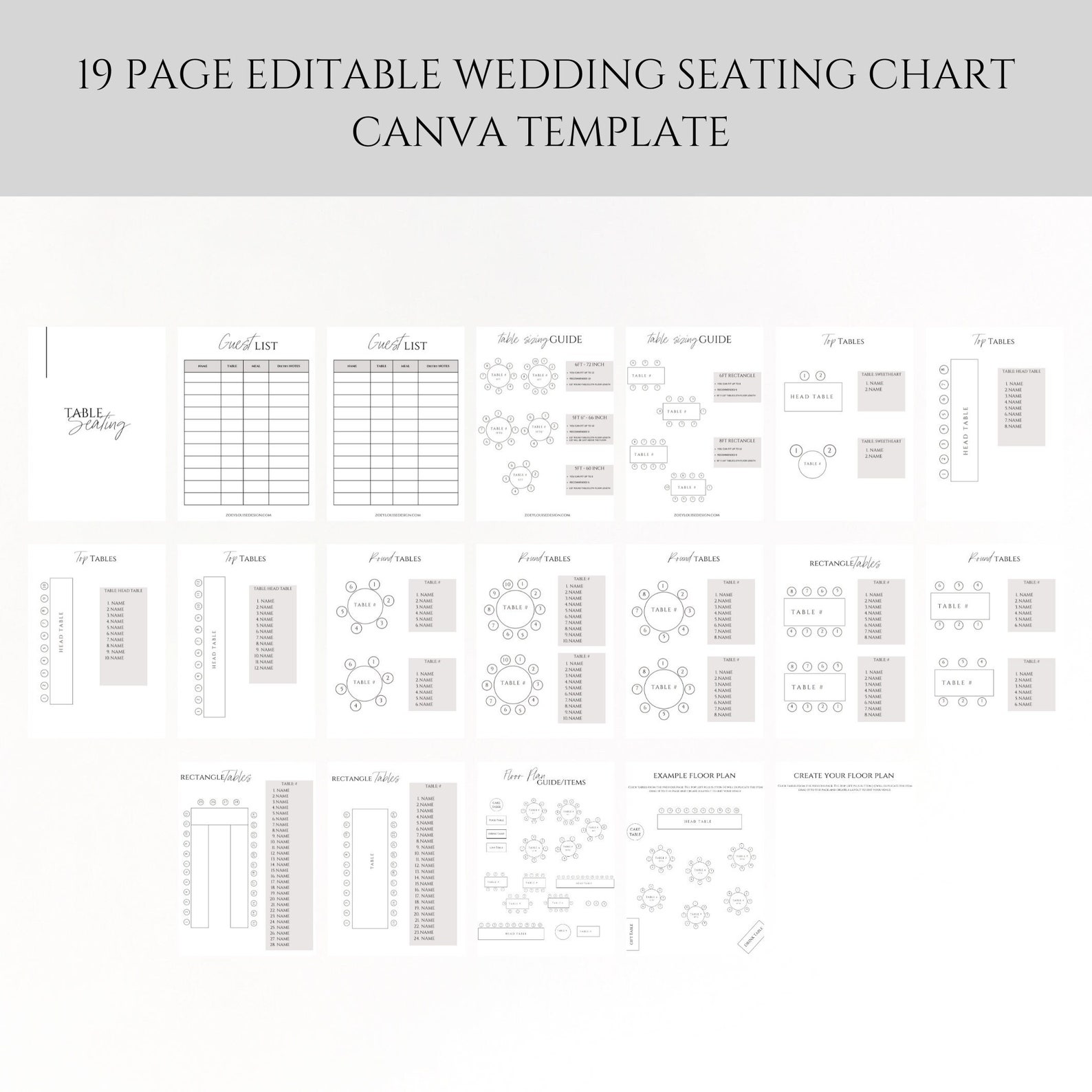 Wedding Seating Chart Planner, Printable Editable Seating Plan, Seating ...