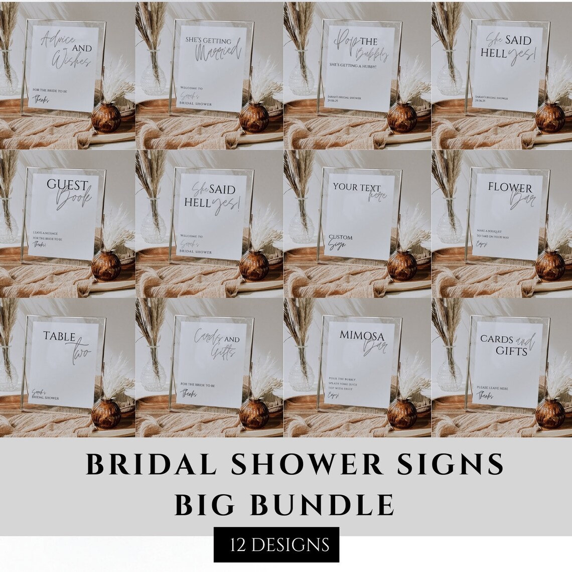 Minimal Bridal Shower Sign Bundle. Simple Hen Pary Signage. Modern ...