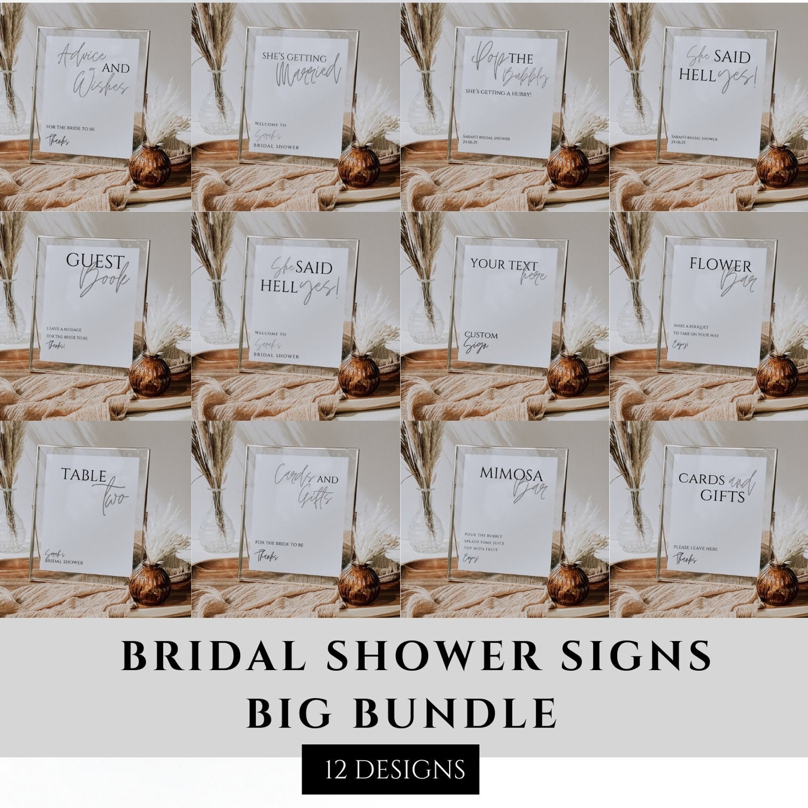 Minimal Bridal Shower Sign Bundle. Simple Hen Pary Signage. Modern ...