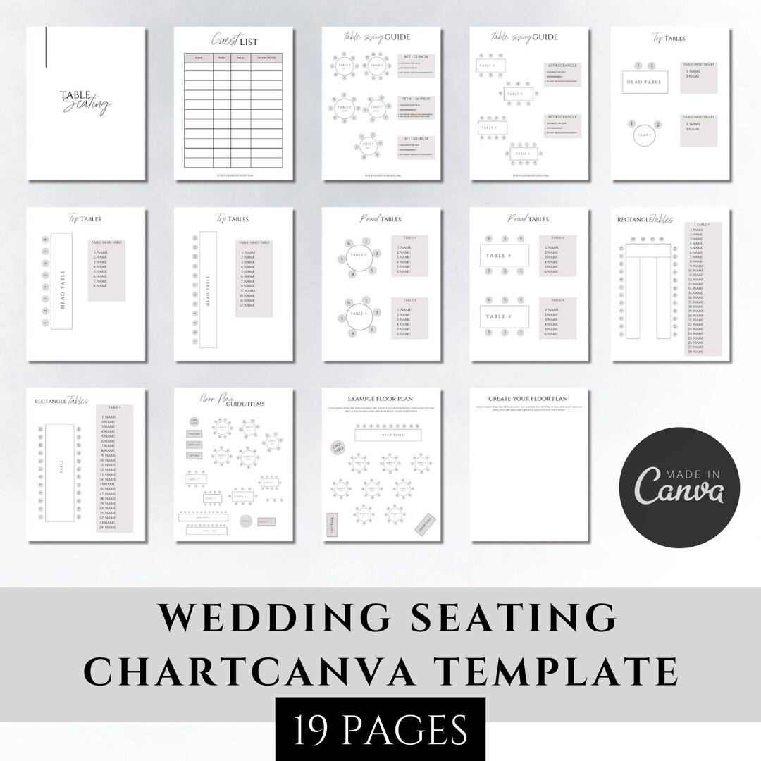 Beige Wedding Seating Chart Planner: Editable Canva Template (digital ...