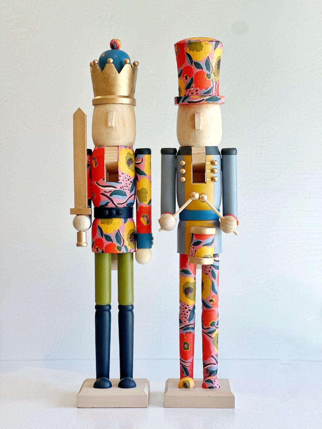 Handpainted Red Floral Nutcracker Set – Wooden Christmas Mantel Decor ...