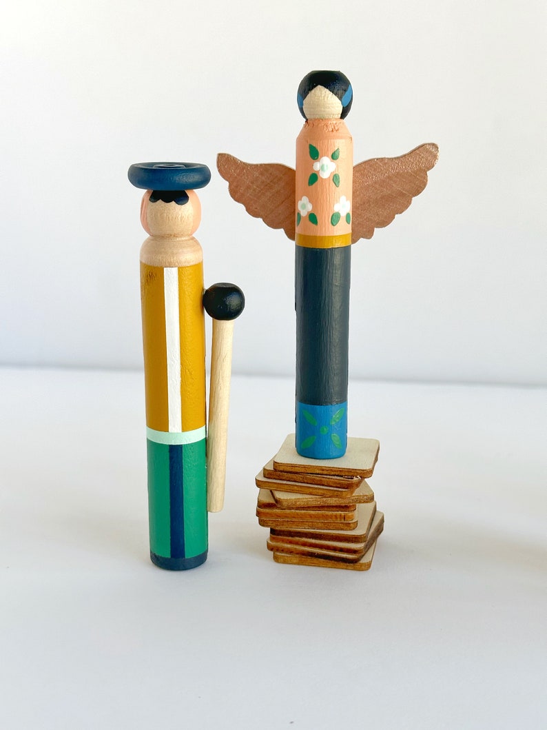 Clothespin Nativity Set Handpainted Peach Angel 8 Pieces Christmas ...