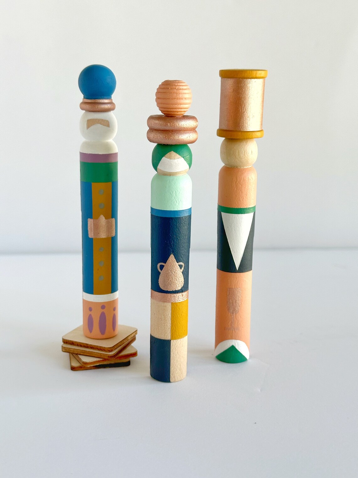 Clothespin Nativity Set Handpainted Peach Angel 8 Pieces Christmas ...