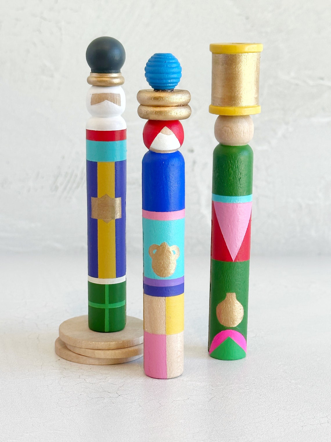 Clothespin Nativity Set Handpainted Green Angel 8 Pieces Christmas ...