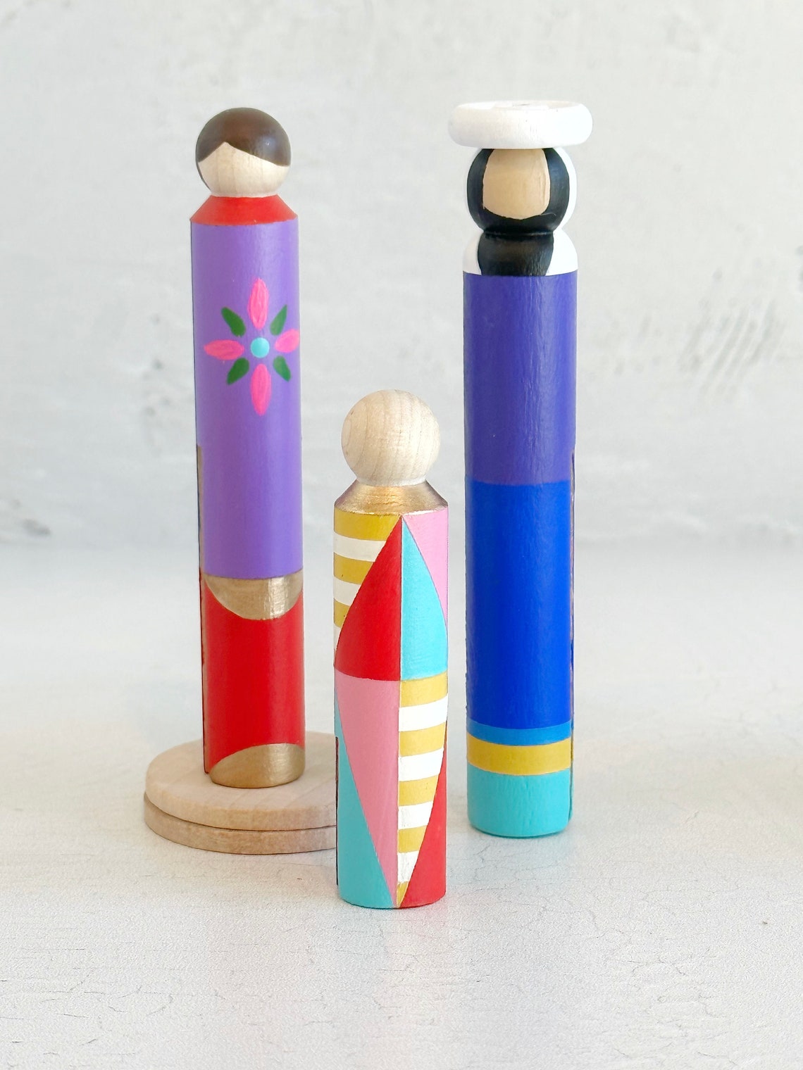 Clothespin Nativity Set Handpainted Green Angel 8 Pieces Christmas ...