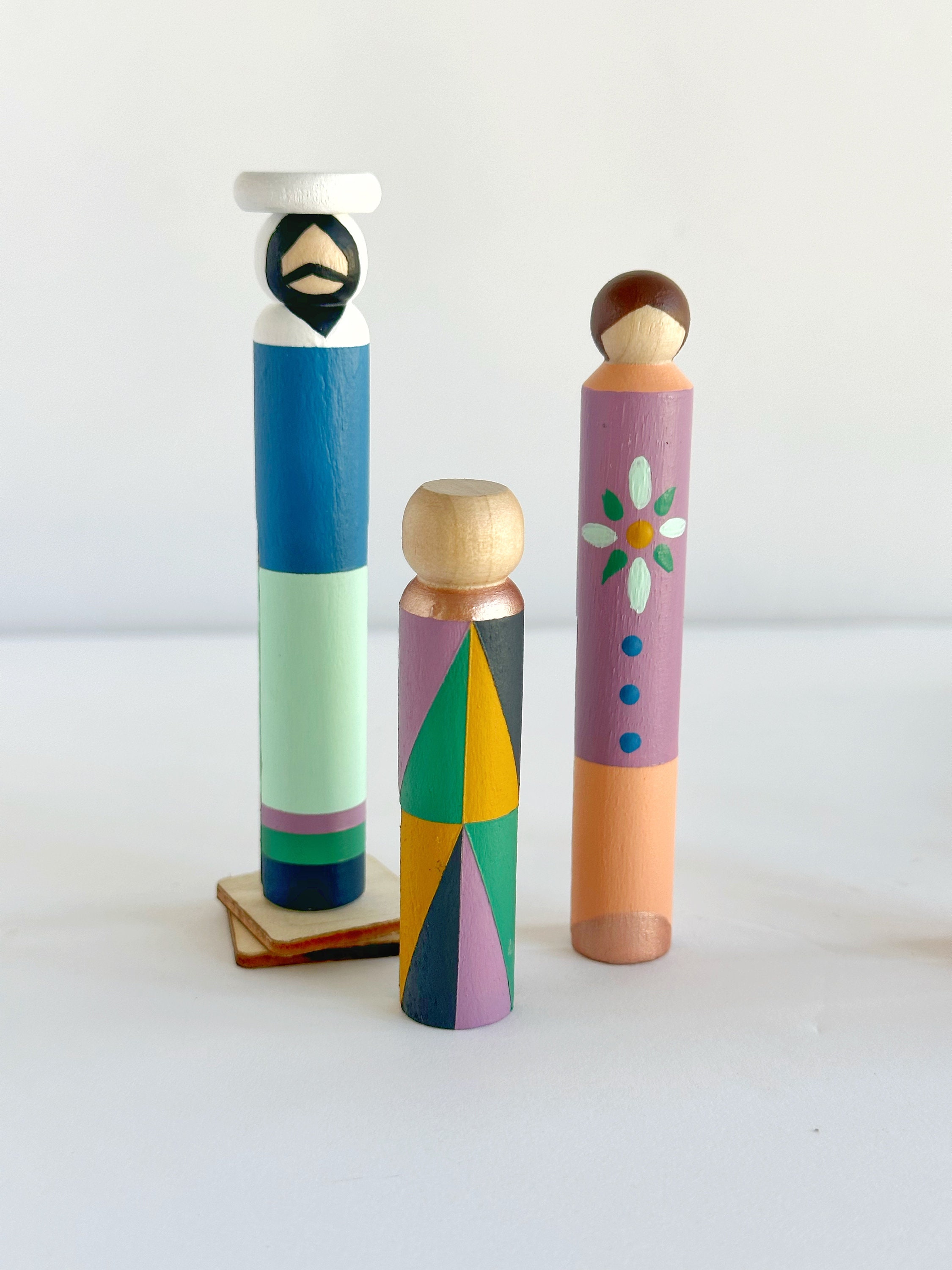 Clothespin Nativity Set Handpainted Peach Angel 8 Pieces Christmas ...