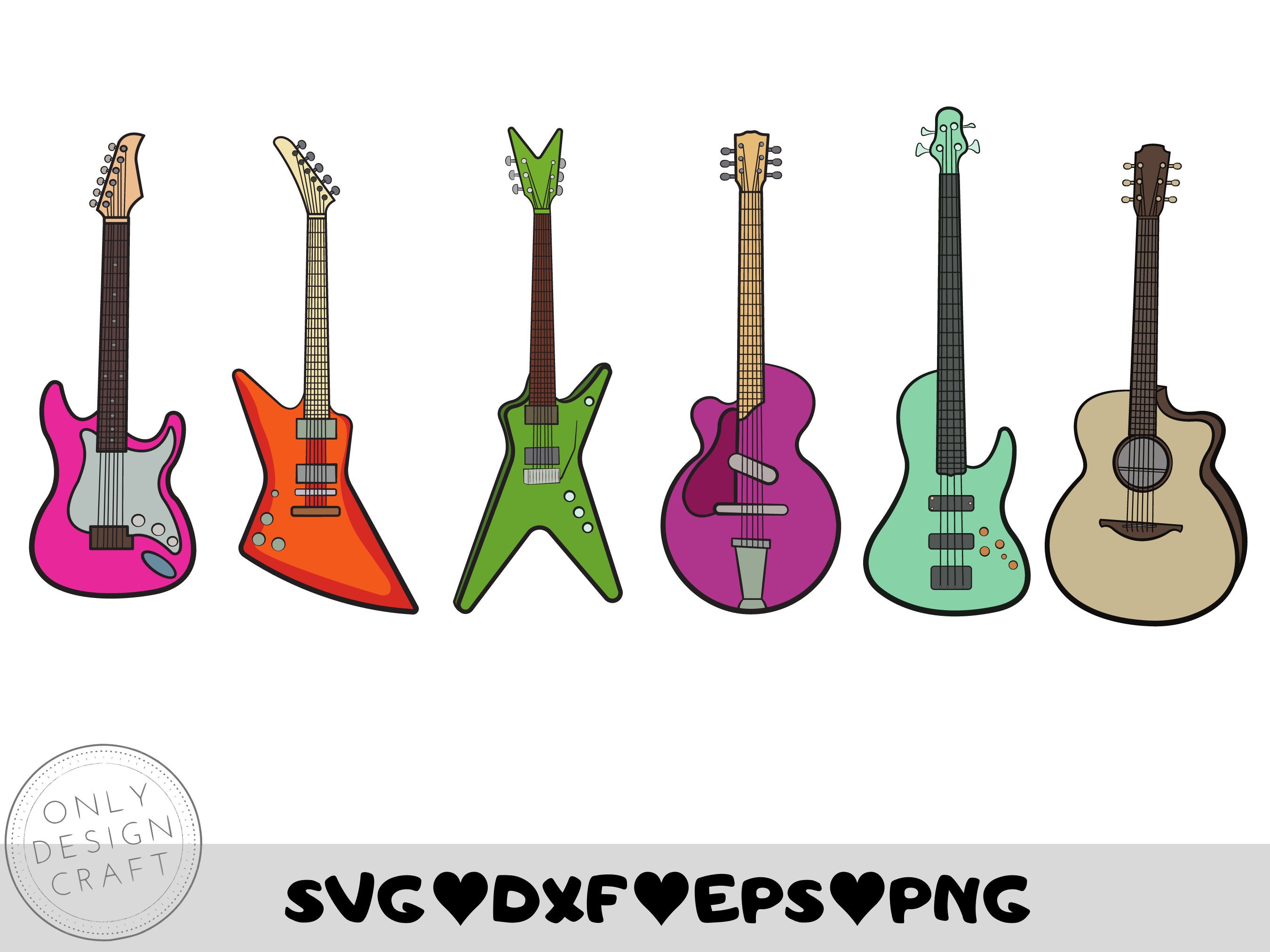 Guitars Bundle - SVG, PNG, Eps,dxf - Digital Cut Files, Commercial Use ...