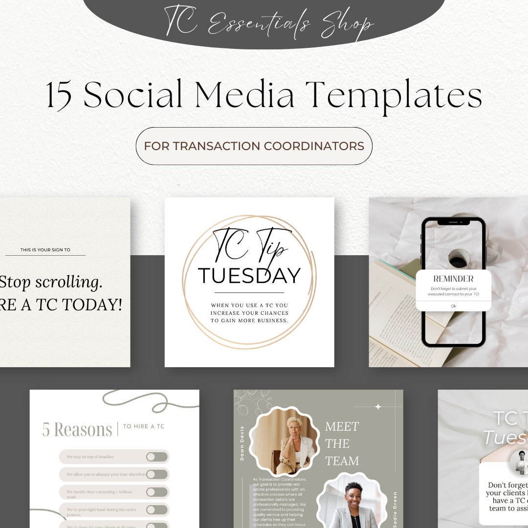Real Estate TC Social Media Templates: Grey Canva Designs - Etsy