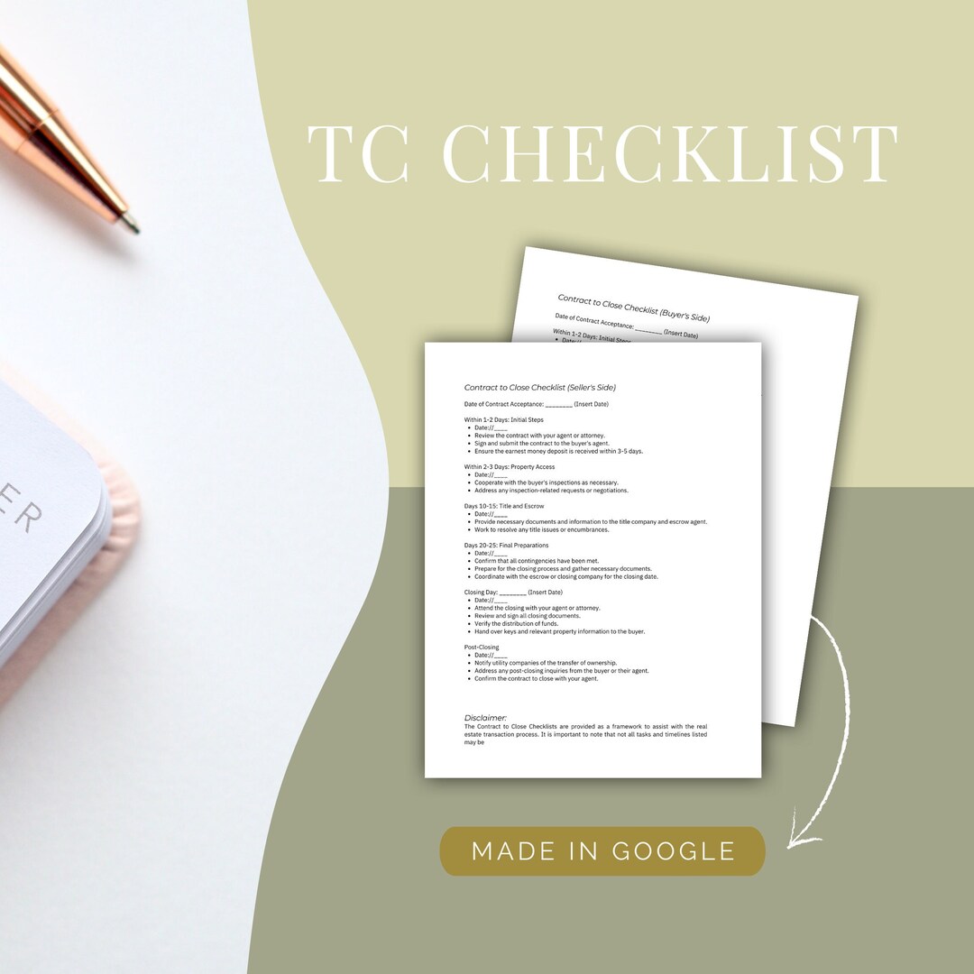 Transaction Coordinator Checklist | Real Estate Transaction Checklist ...