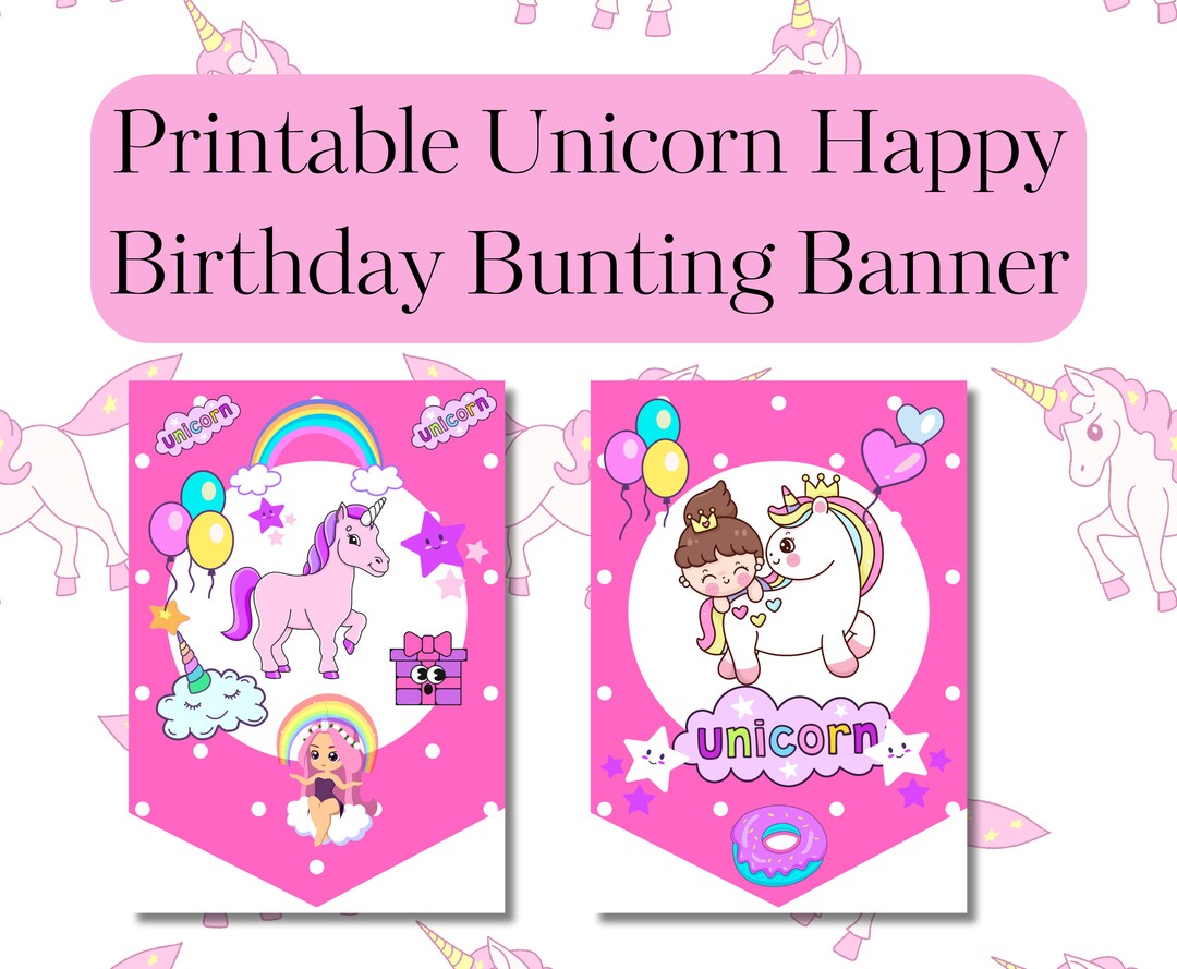 Printable Unicorn Happy Birthday Bunting Banner Instant Download Party ...