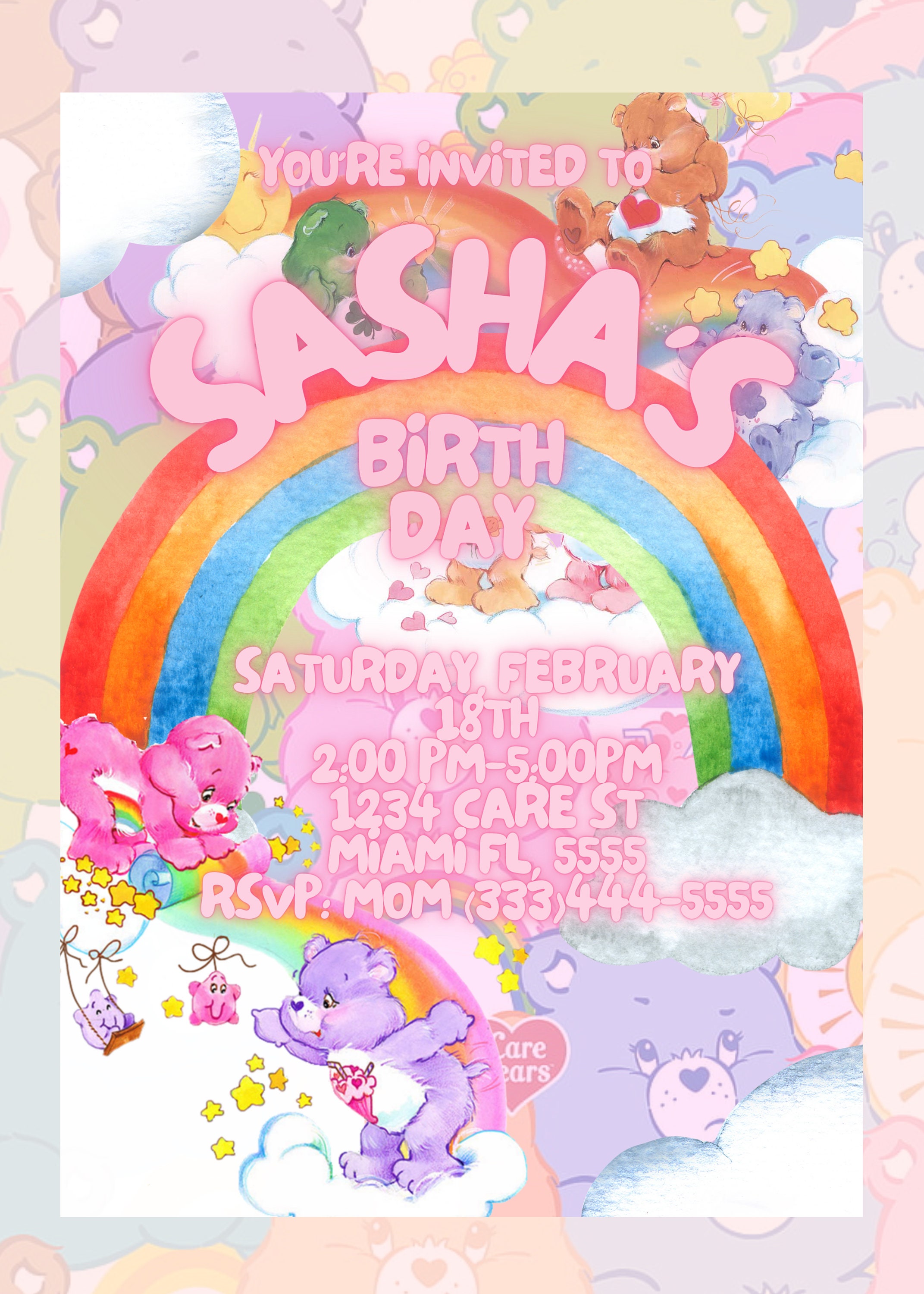 Care Bears Invitation Digital Care Bears Invitation Birthday Invitation ...