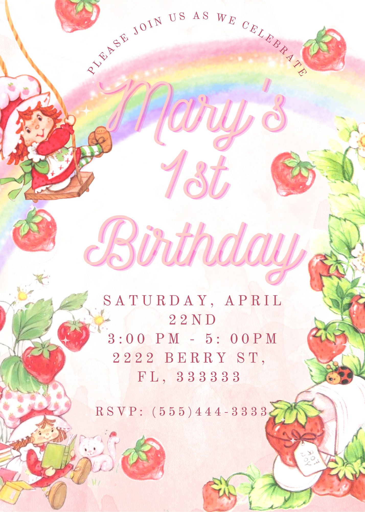 Strawberry Shortcake Invitations 1st Birthday