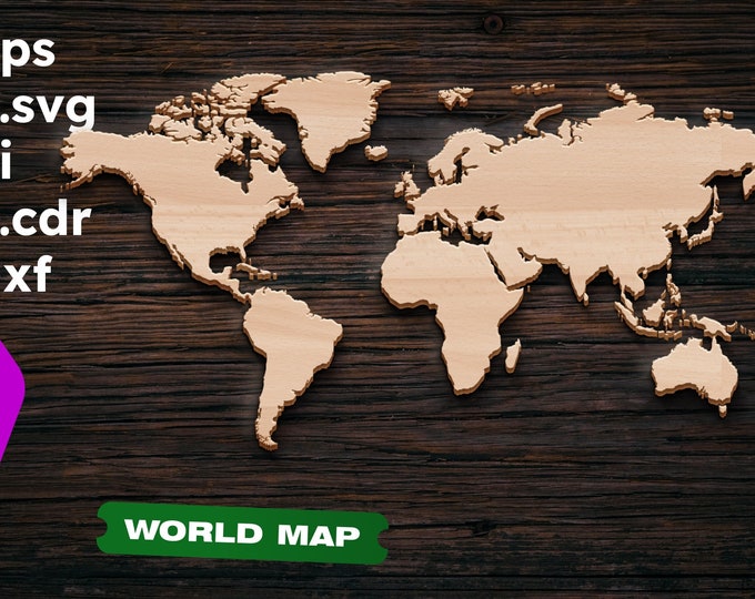 Laser Cut Files Wooden Map Whole World Laser Engraving Art Wall Decor SVG Bundle Glowforge Earth ...