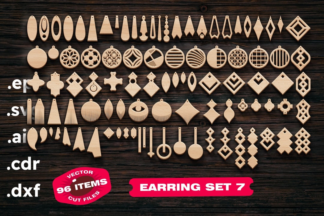 Earring Svg Laser Cut Template Earring Stud Cut File Set Laser Cutting ...