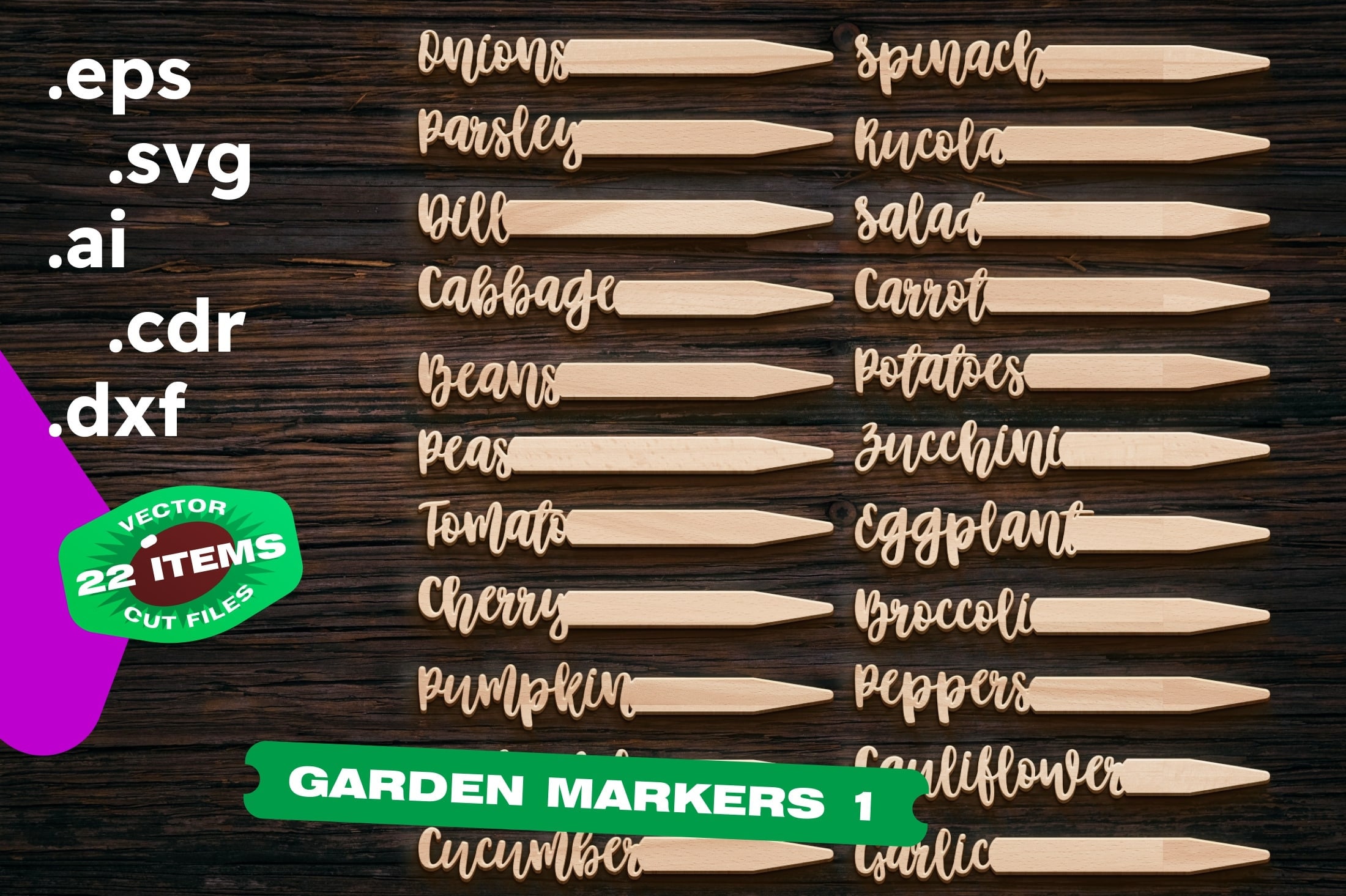 Vegetable Garden Markers Set 1 Svg Laser Cut Files Vegetable - Etsy