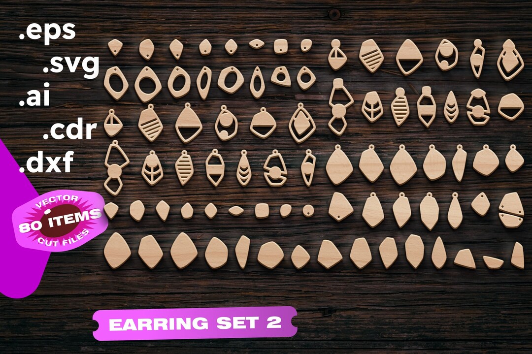 80 Set Earring Svg Laser Cut File Earring Stud Cut File Laser Cutting ...