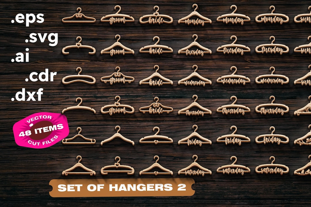 Wedding Hangers Svg Set of Hangers Svg Wood Hangers Dxf Laser Cut Files ...
