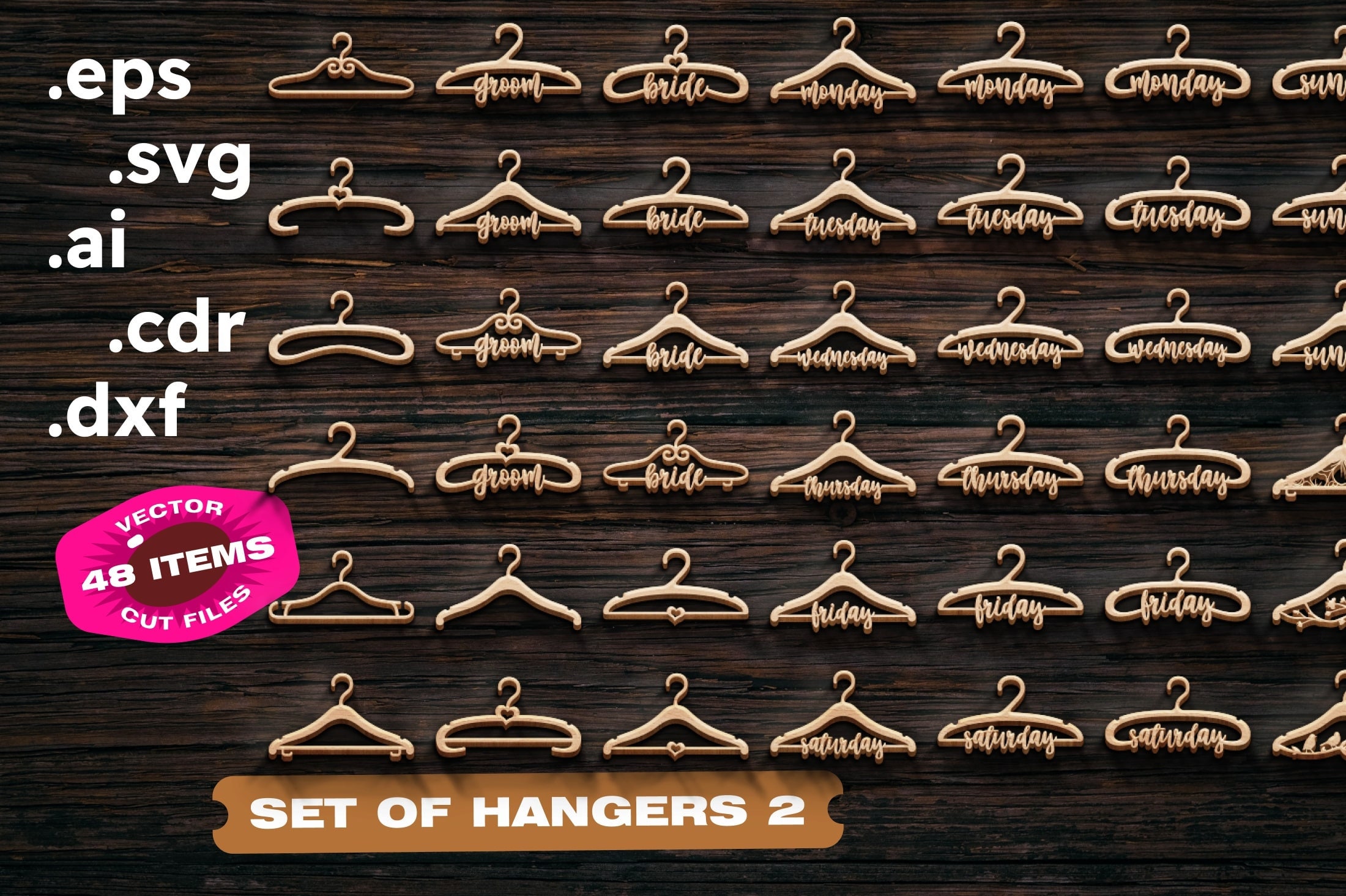 Wedding Hangers Svg Set of Hangers Svg Wood Hangers Dxf Laser - Etsy