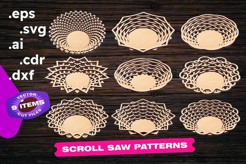 Scroll Saw Patterns SVG DXF Wood Plates Set Laser Cut Files - Etsy