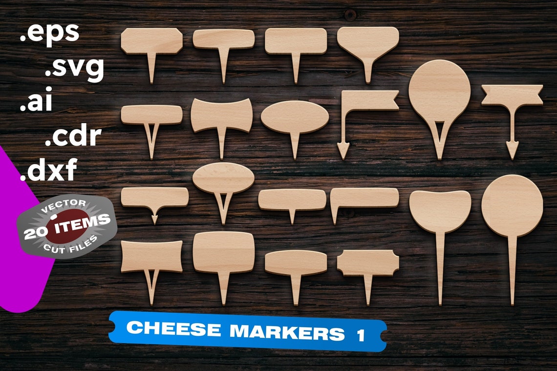 Cheese Markers 1 Set Svg Laser Cut Files Cheese Board Labels - Etsy
