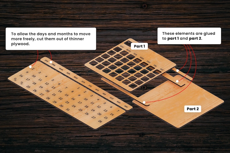 Arquivo para corte a laser de calendário perpétuo (svg, dxf, ai, eps ...
