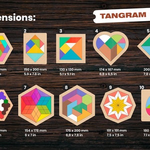 Puzzle Svg Tangram Lazer Cut for Glowforge Cnc Puzzle Laser Cut Files ...