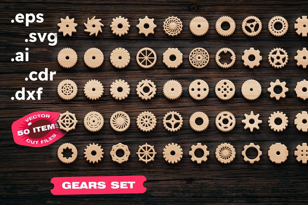 Gears Svg Set Dxf Chipboard Engrenages Svg Laser Cut Files Laser Cut ...