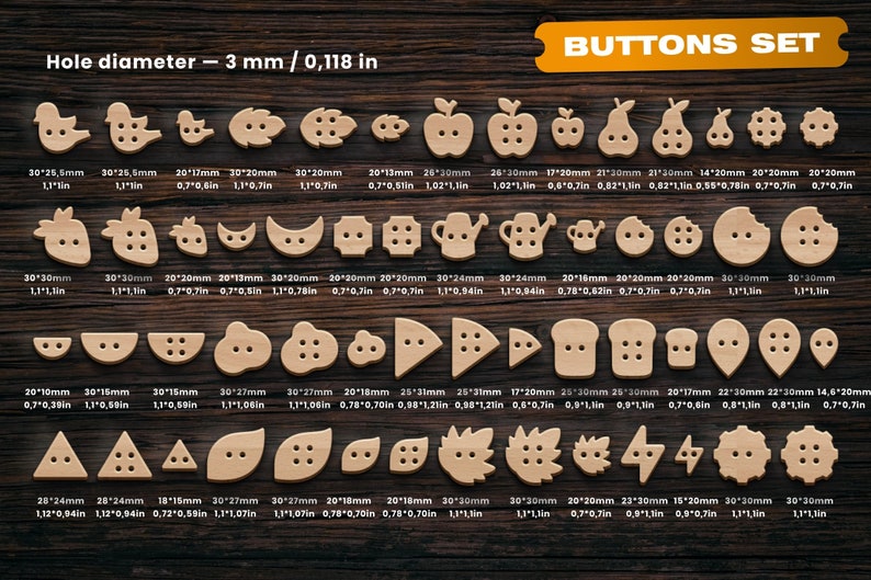 104 Buttons Set SVG, CNC Laser Cut Files for Woodworking - Etsy