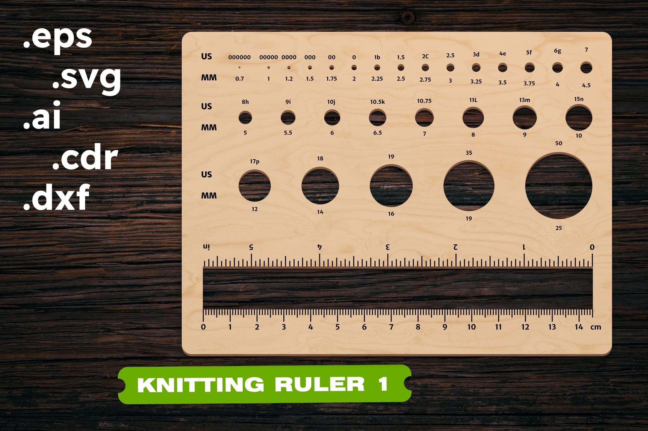 Knitting Ruler SVG Laser Cut Wood Crochet Gauge Ruler - Etsy Canada