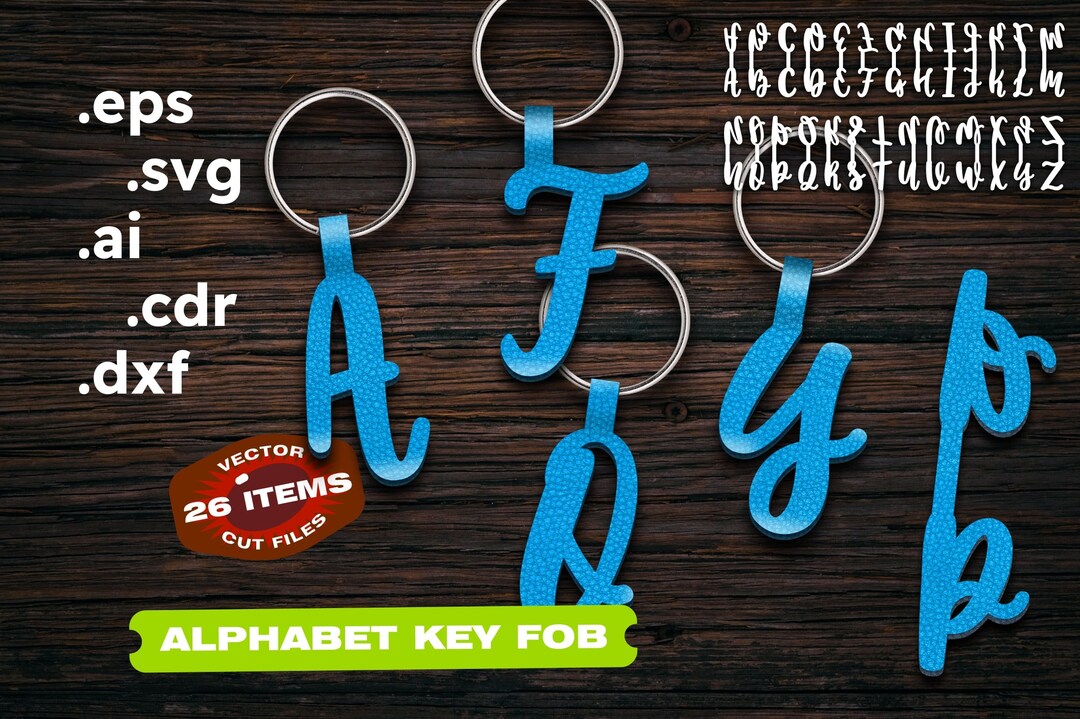 Alphabet Key Fob Faux Leather SVG Keychain Svg Laser Cut Files Dxf ...