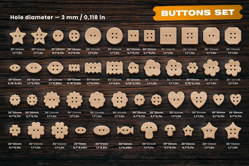 104 Buttons Set Svg CNC Files for Wood Laser Cut Files Laser - Etsy