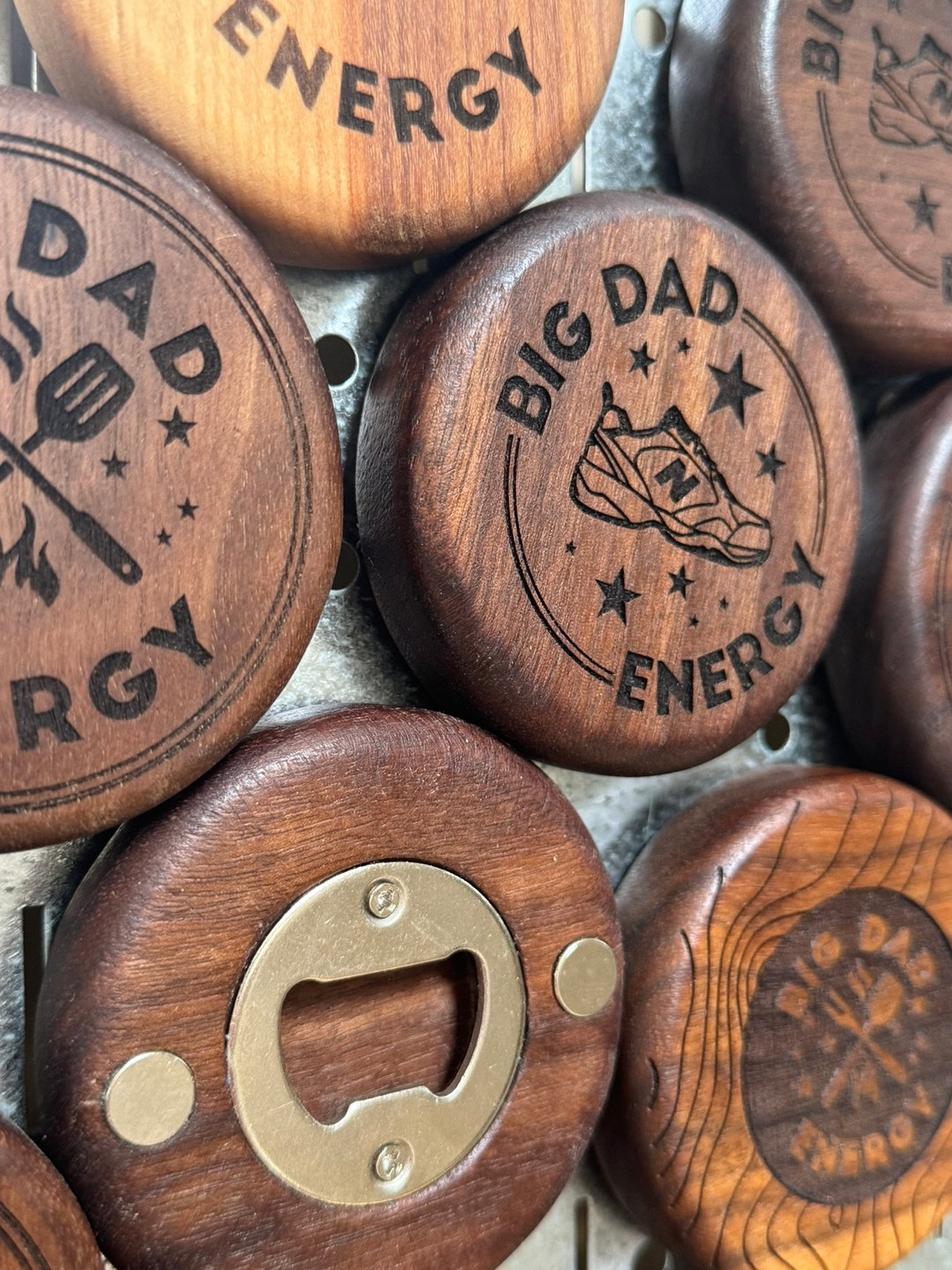 BIG DAD ENERGY Puck | Laser Engraved Wooden Bottle Opener Puck With ...