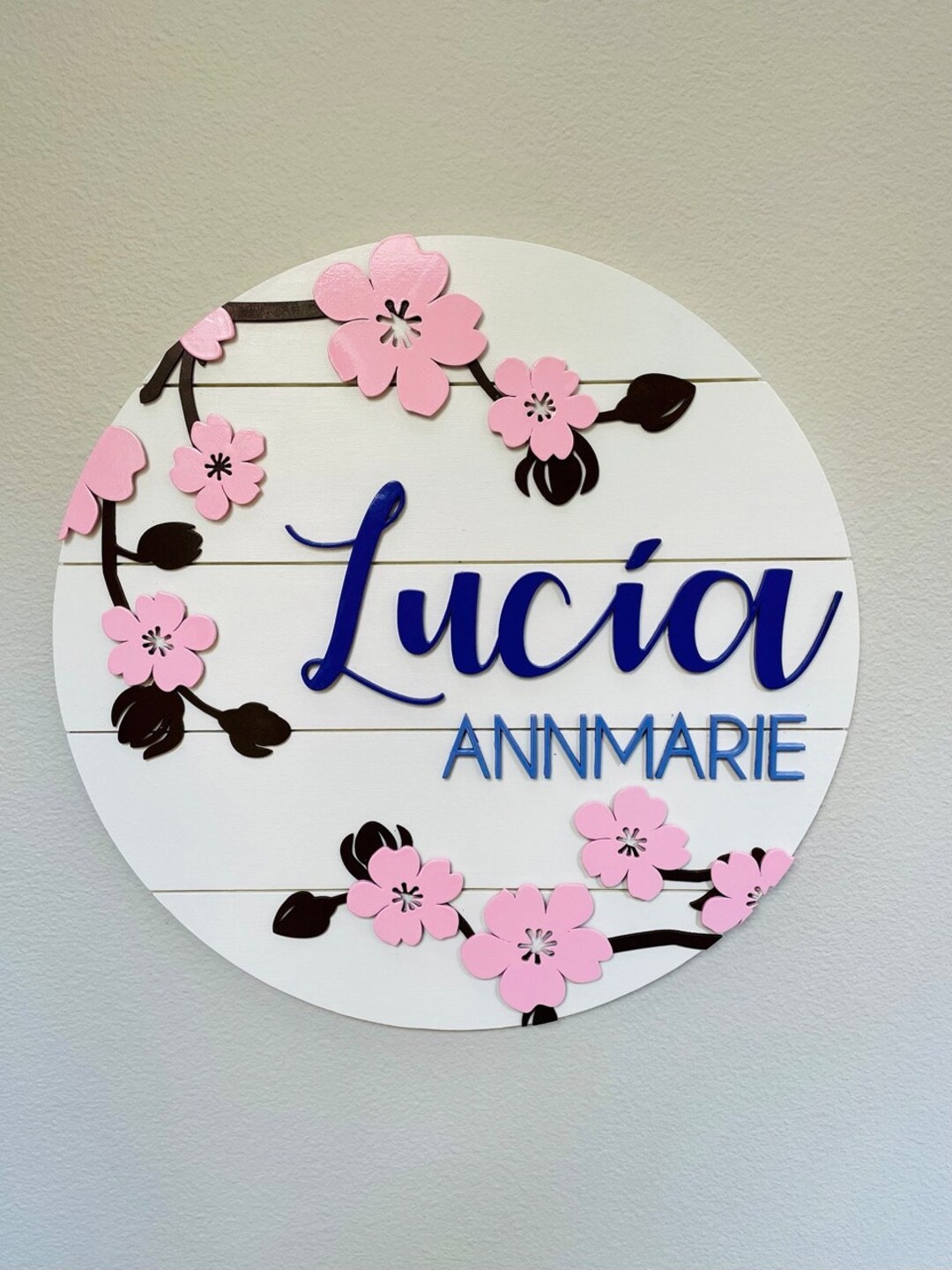 The Lucia 3D Nursery Sign | Cherry Blossoms With Name - Etsy