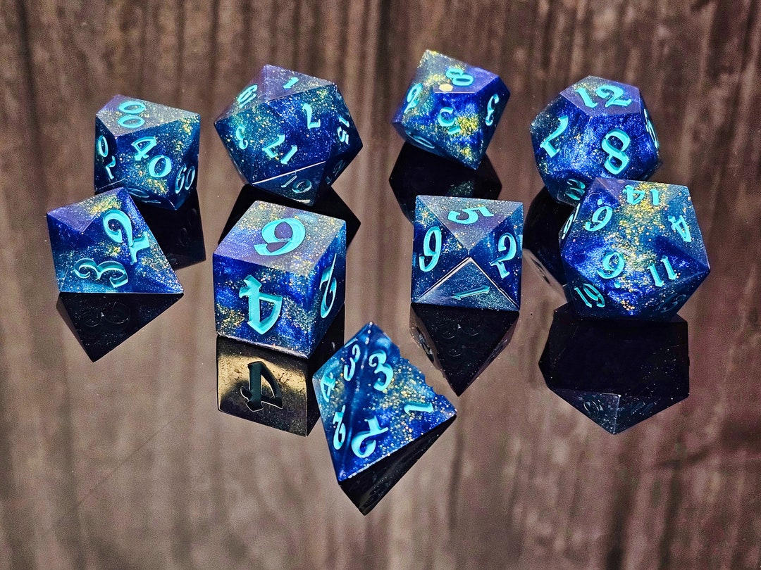 Azure Twilight: 9-piece Blue Shimmering Dice Set, DND Dice, TTRPG ...