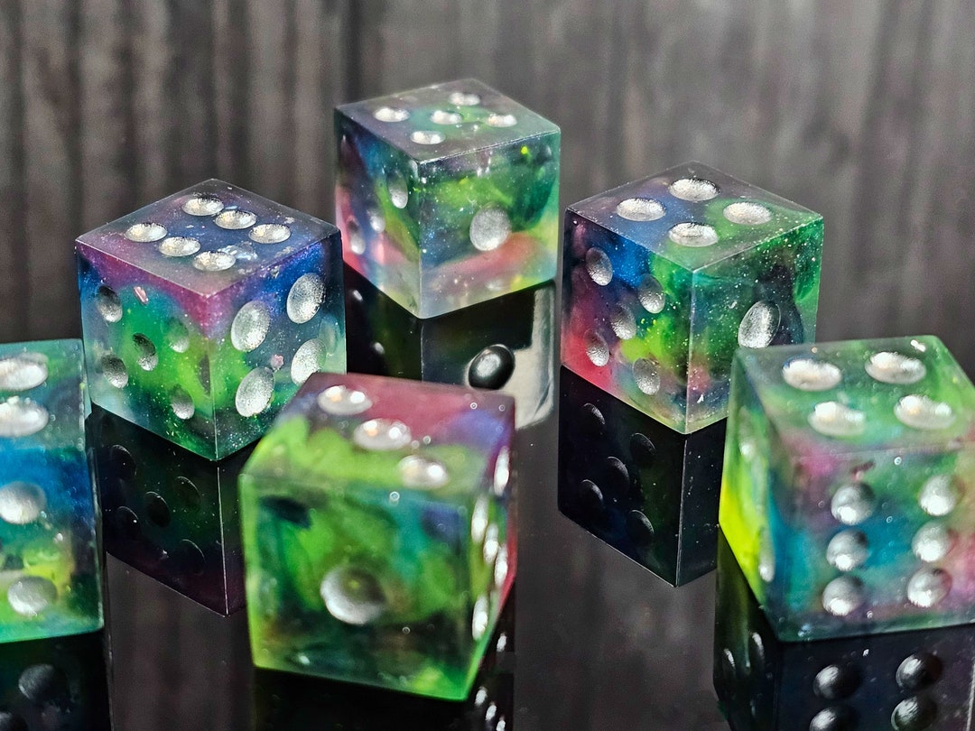 6 Piece Galaxy Pip Style Dice, UV Reactive, TTRPG, Sharp Edged, Dice ...