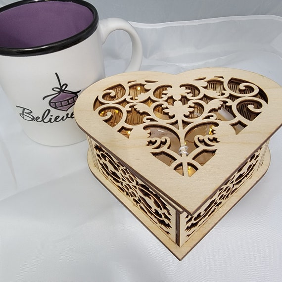 Wood Laser Cut Heart Shaped Box Storage for Trinkets - Etsy