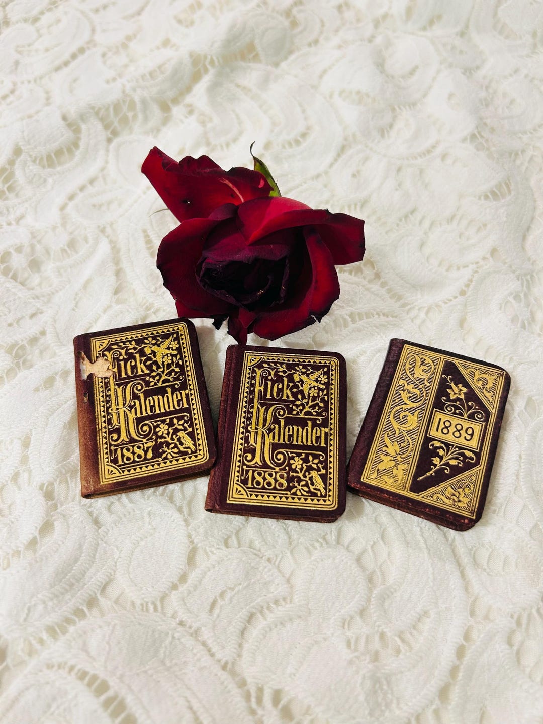Antique Swedish Gilt Tooled Leather Pocket Calendars (1887-1889 ...