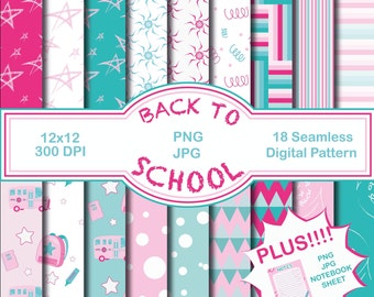 Back to School Digital Paper, Back to School Digital Background, Back ...