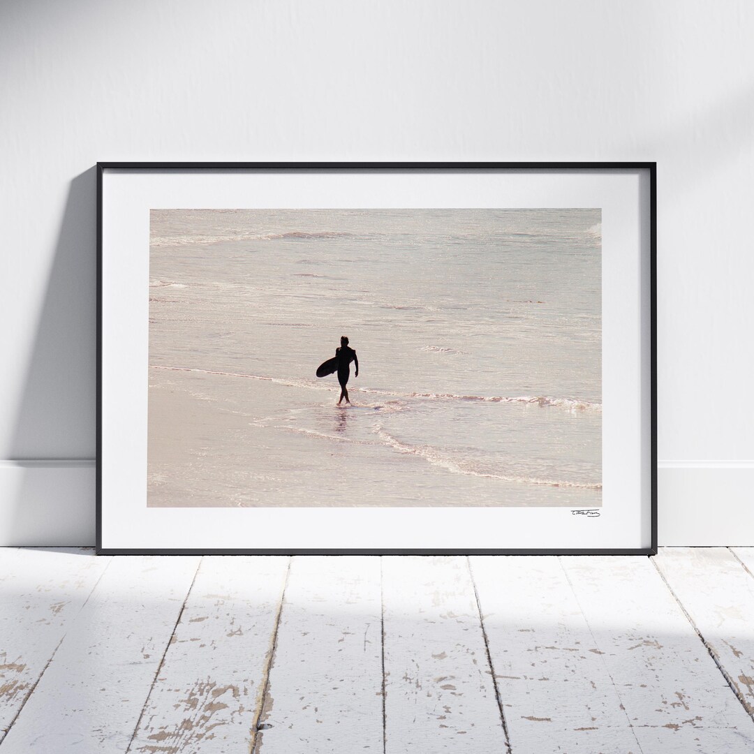 Framed Surfer Wall Art – Minimalist Beach Print, Coastal Ocean ...