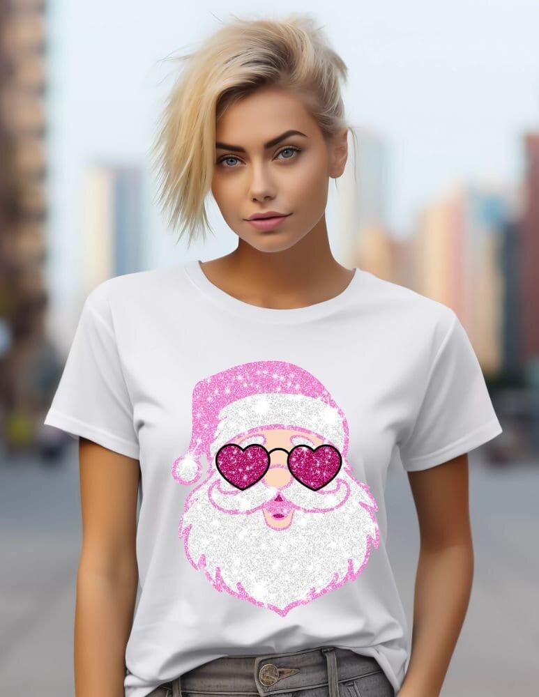 Faux Sparkly Glitter/santa With Sunglasses PNG /cute Christmas Shirt ...
