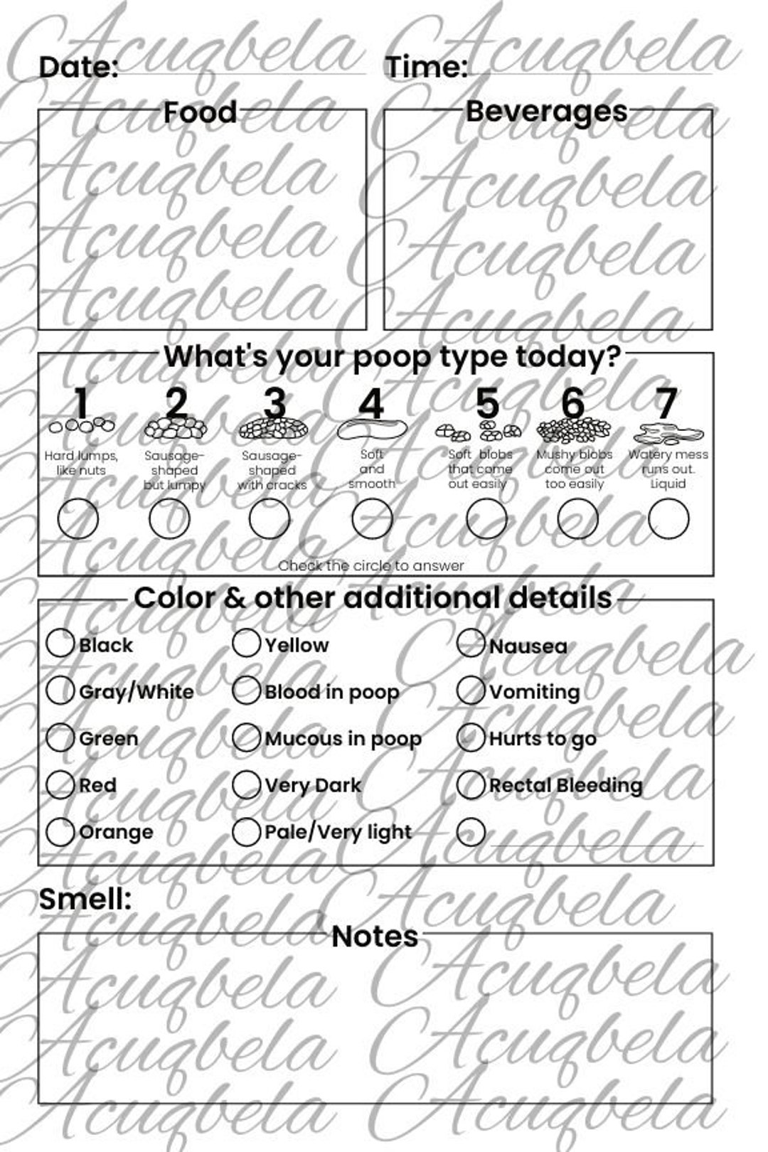 Bowel Movement Log INSTANT PDF Download Printable A4 29.7 - Etsy
