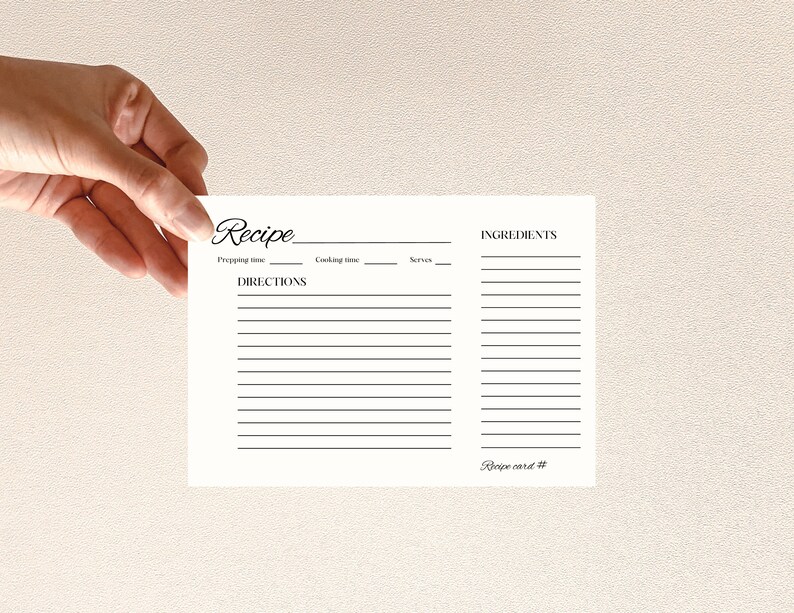 Minimalist Recipe Card Template Printable Digital Download Template ...