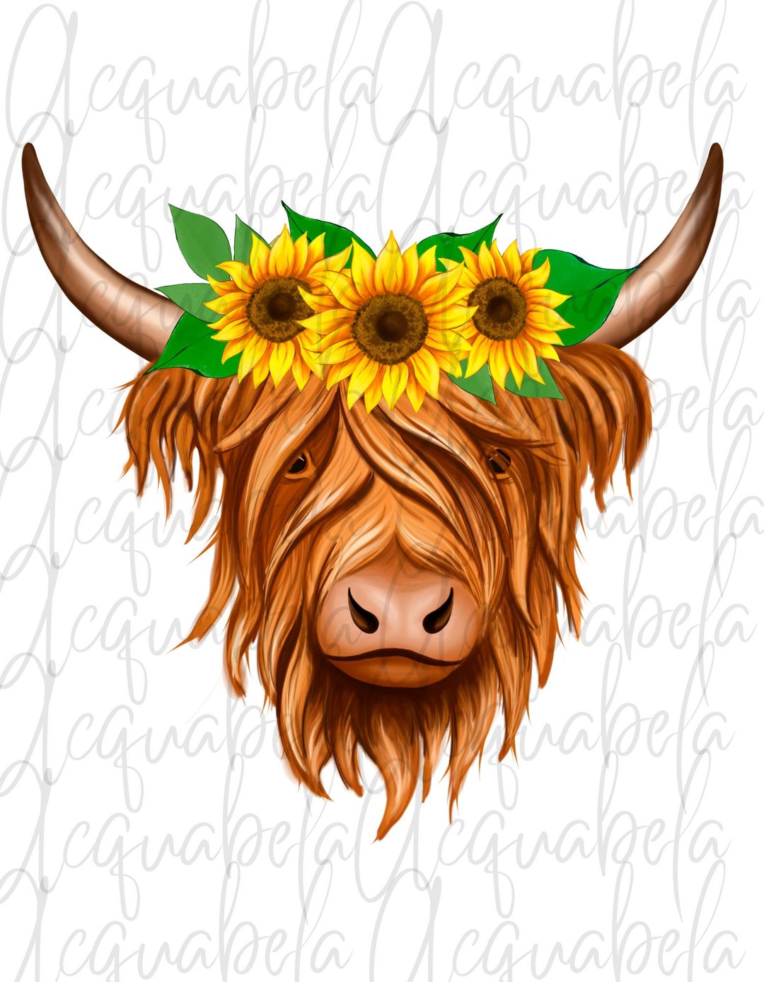 Highland Cow Western Design Sunflower Crown PNG - Digital Download for ...