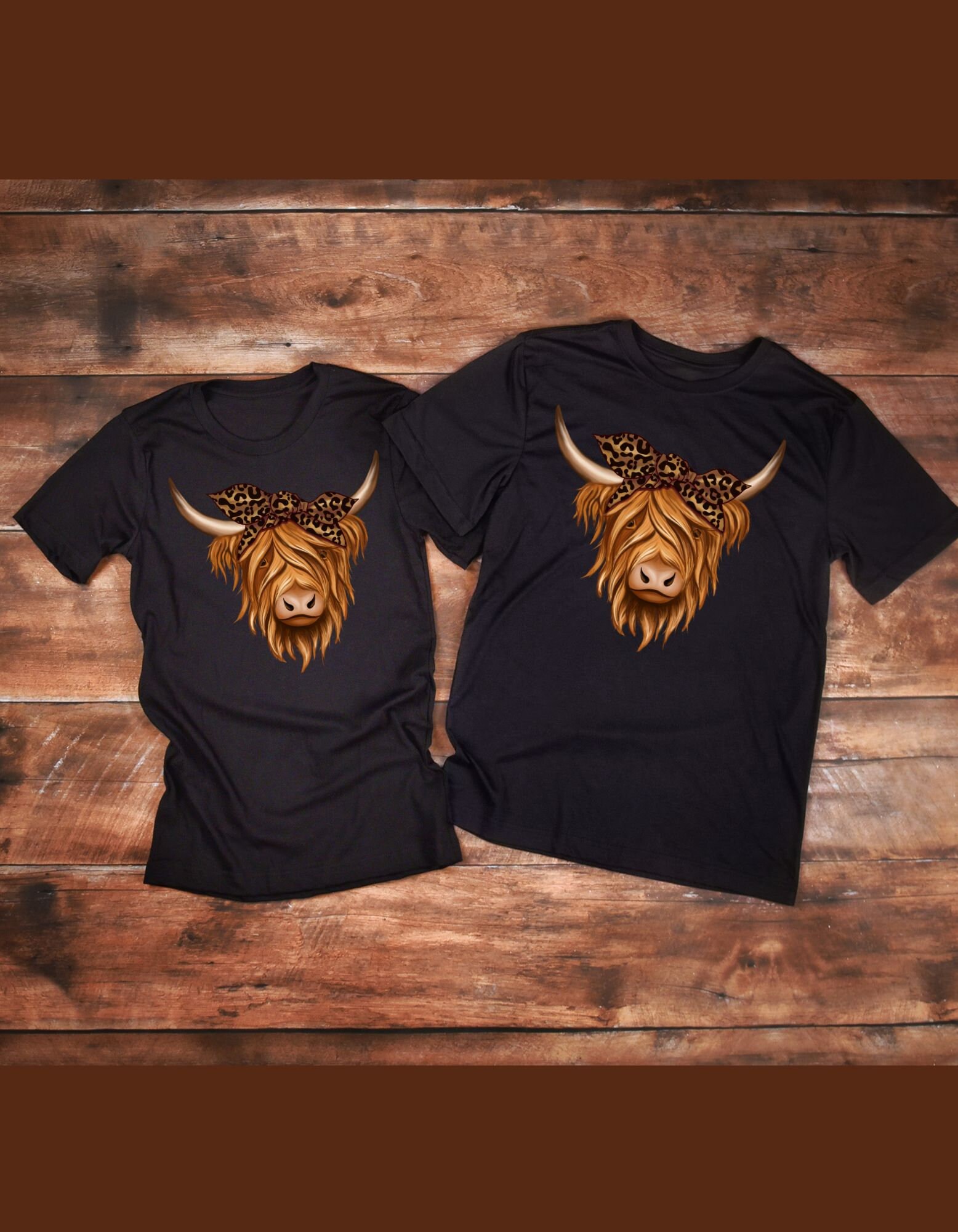 Highland Cow Western Design With Leopard Bandana Png/ Western Cow ...