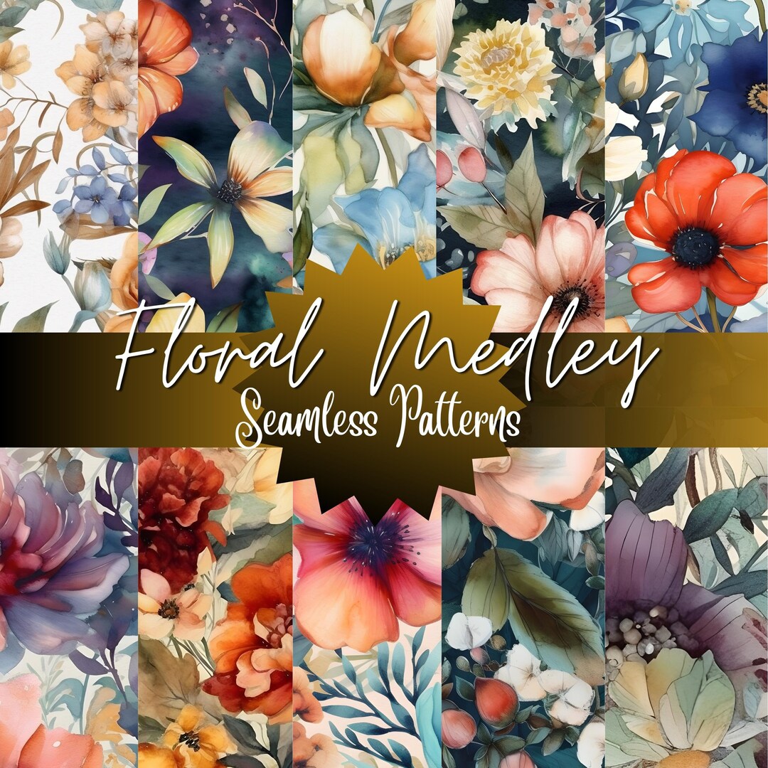 Floral Medley Digital Paper/ Flower Seamless Patterns /forestcore Paper ...