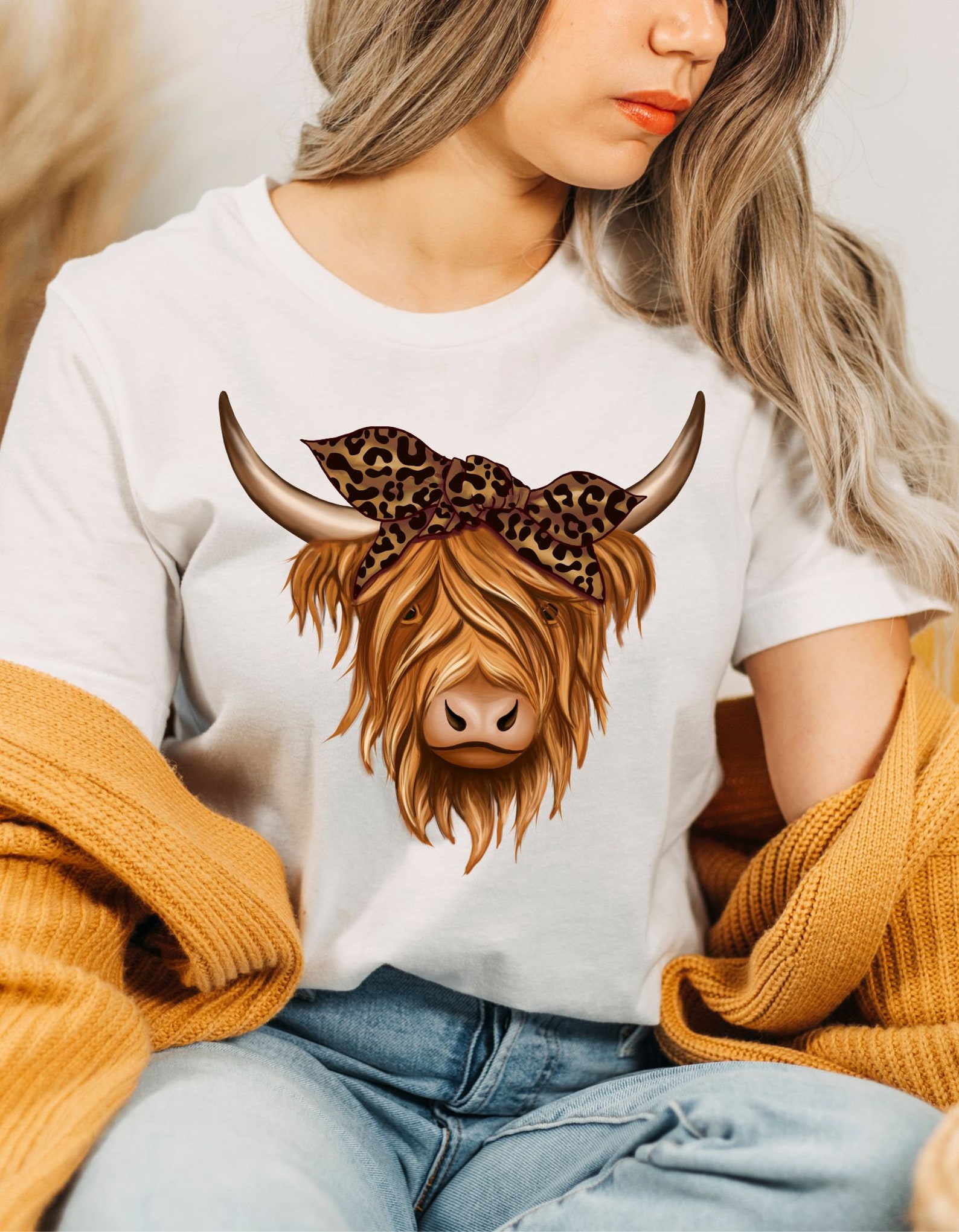 Highland Cow Western Design With Leopard Bandana Png/ Western Cow ...