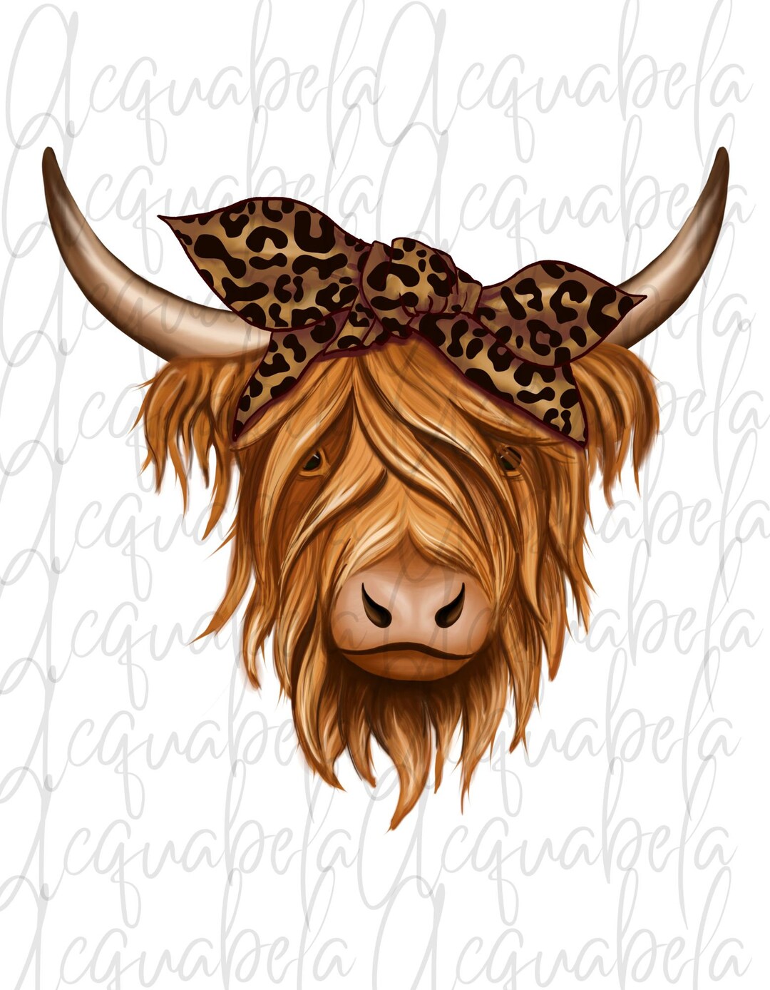 Highland Cow Western Design With Leopard Bandana Png/ Western Cow ...