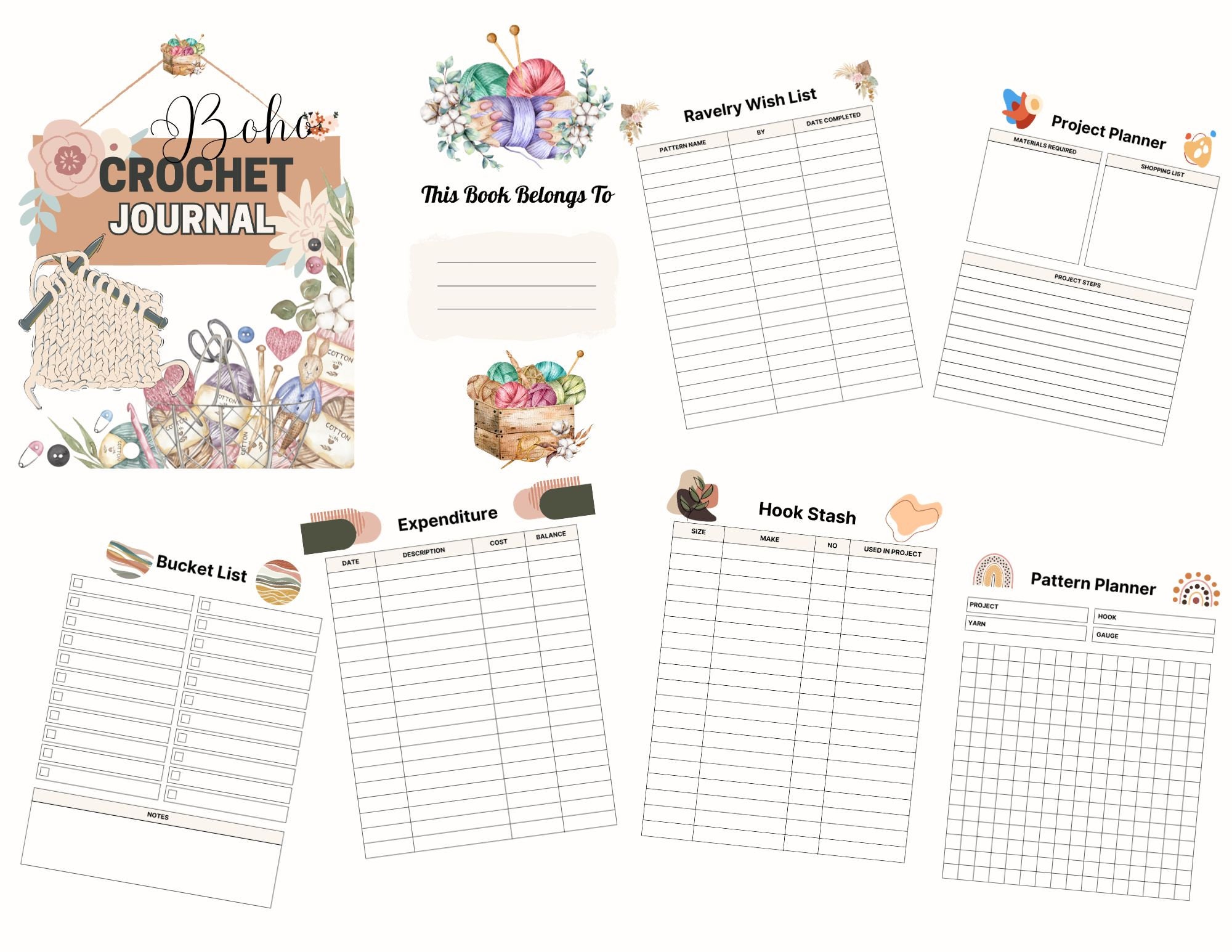 Boho Crochet Journal, Printable Crochet Planner, Crochet Journal and ...